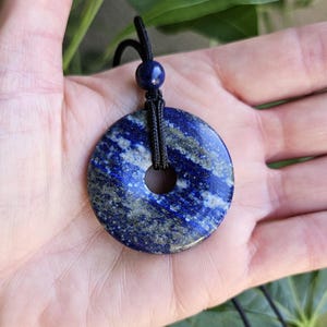 Large Lapis Lazuli 40mm Donut Pi Stone Pendant, Adjustable Rope ...