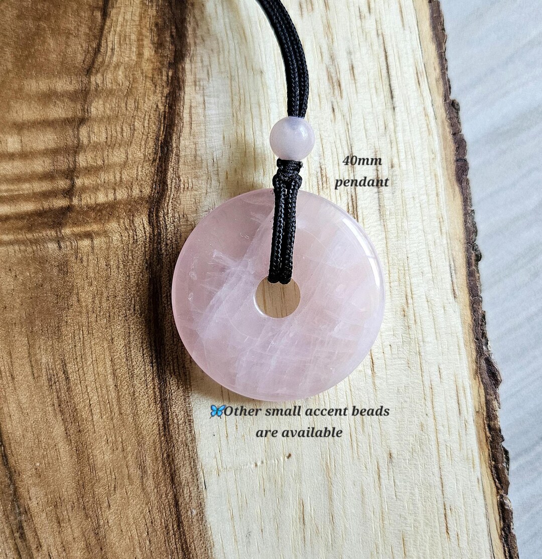Large Rose Quartz 40mm Donut Pi Stone Pendant, Adjustable Necklace - Etsy