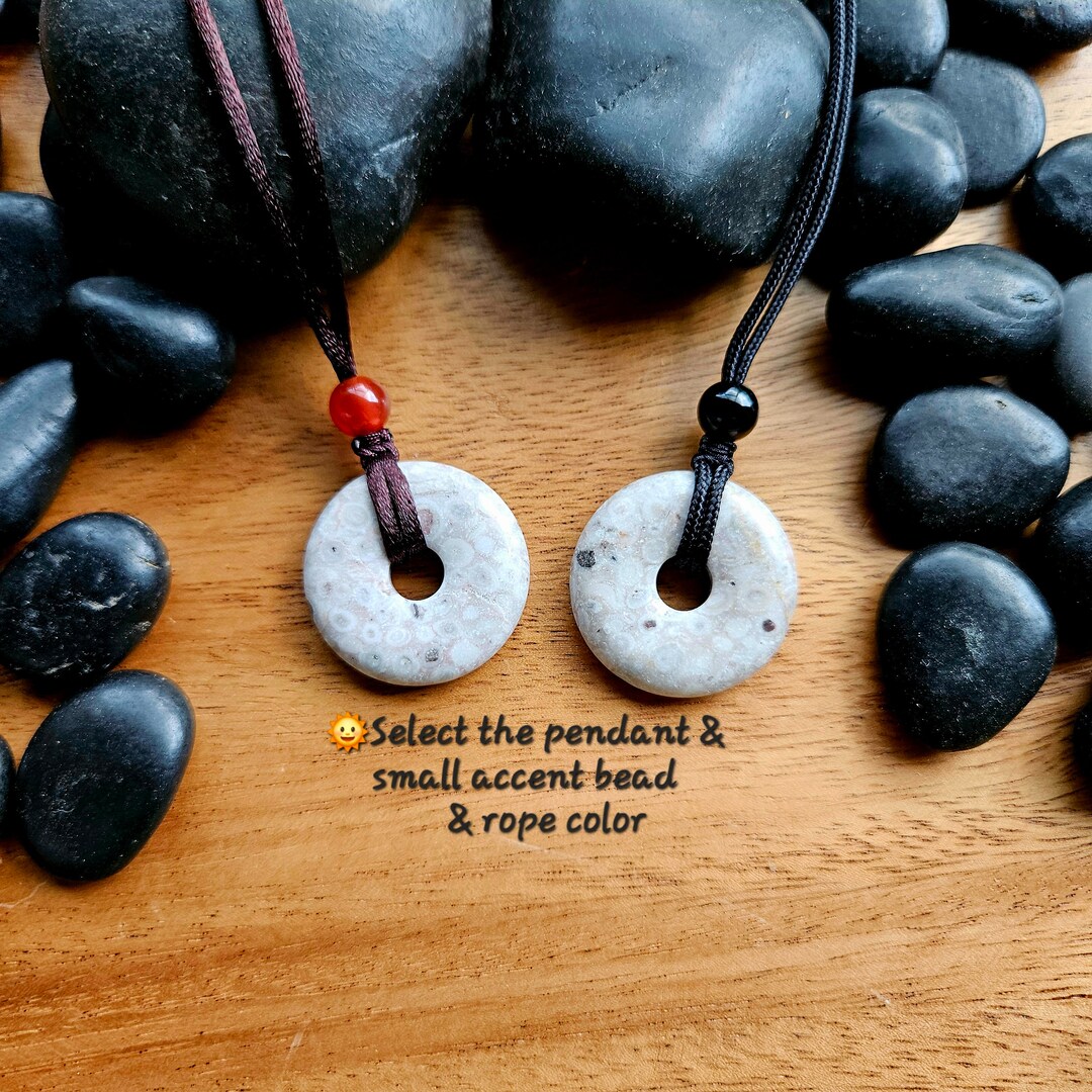 Fossil Shell Pi Stone Pendant: Adjustable Rope Necklace - Etsy