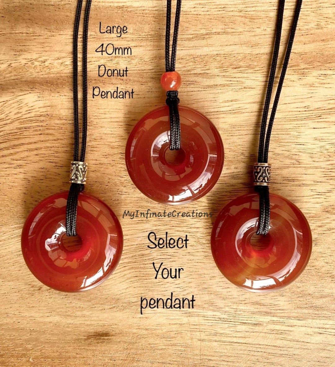 Large 40mm Carnelian Donut Pi Stone Pendant, Adjustable Rope Necklace ...