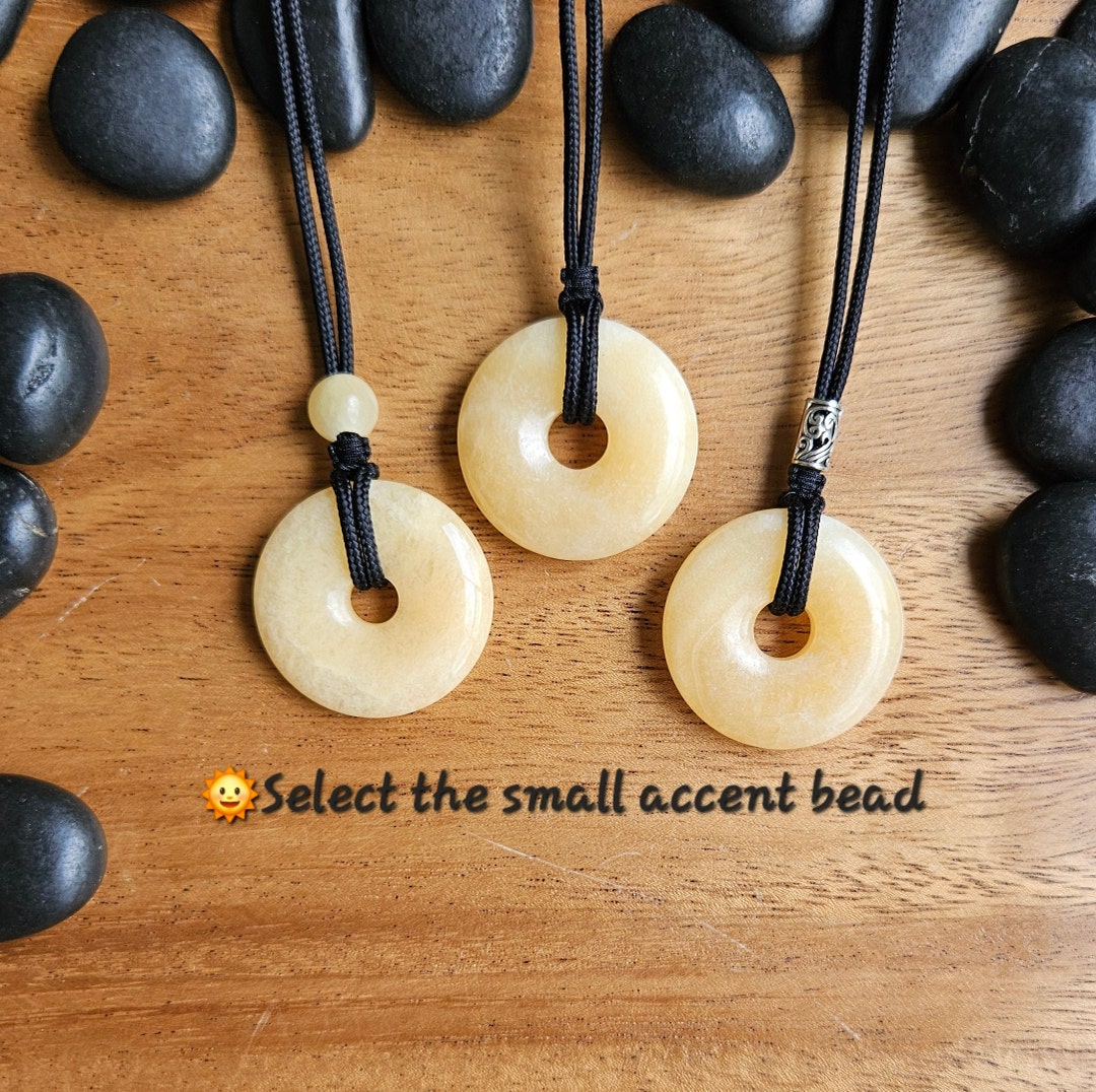 Yellow Jade 30mm Donut Pi Stone Pendant, Adjustable Rope Necklace - Etsy