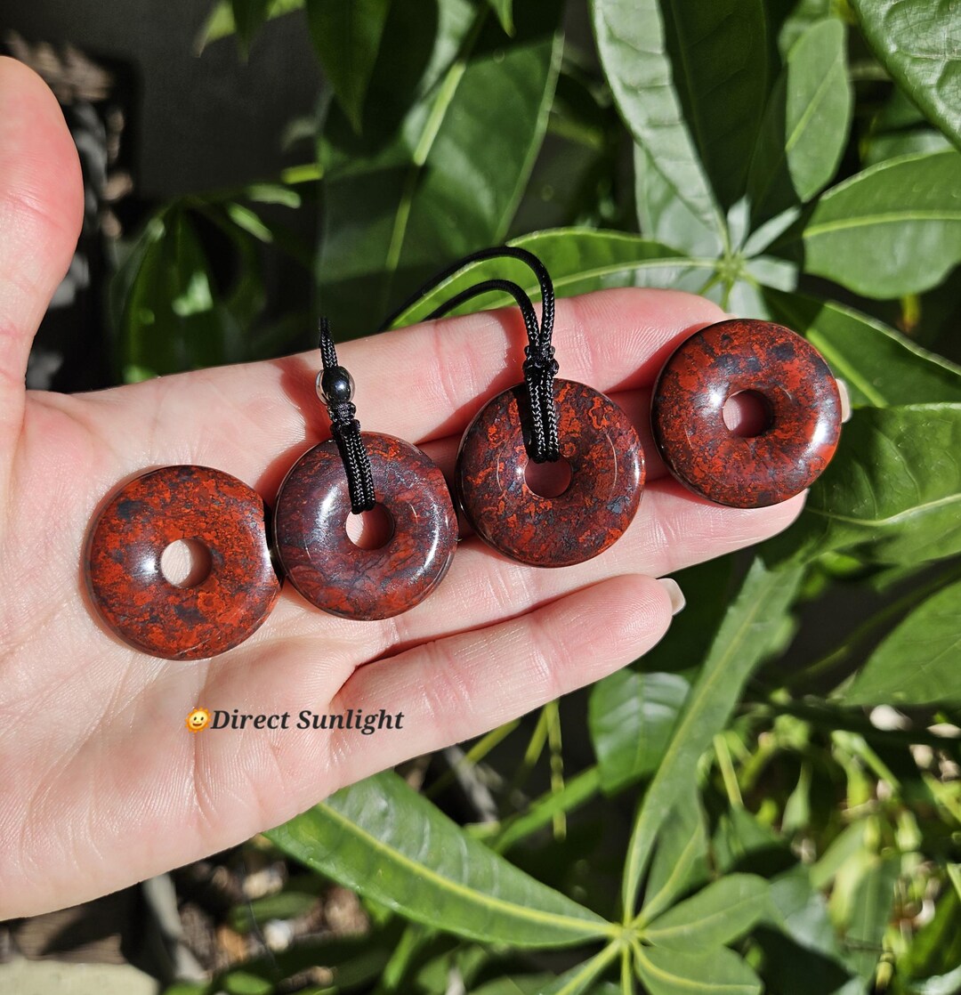 Red Jasper Hematite 30mm Donut Pi Stone Pendant With Adjustable ...