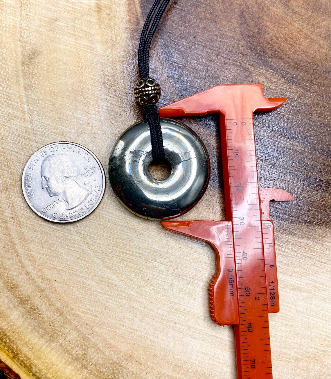 Pyrite 30mm Donut Pi Stone Pendant With an Adjustable Necklace - Etsy