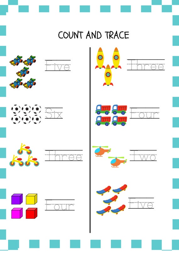 Count and Trace Worksheet - Etsy