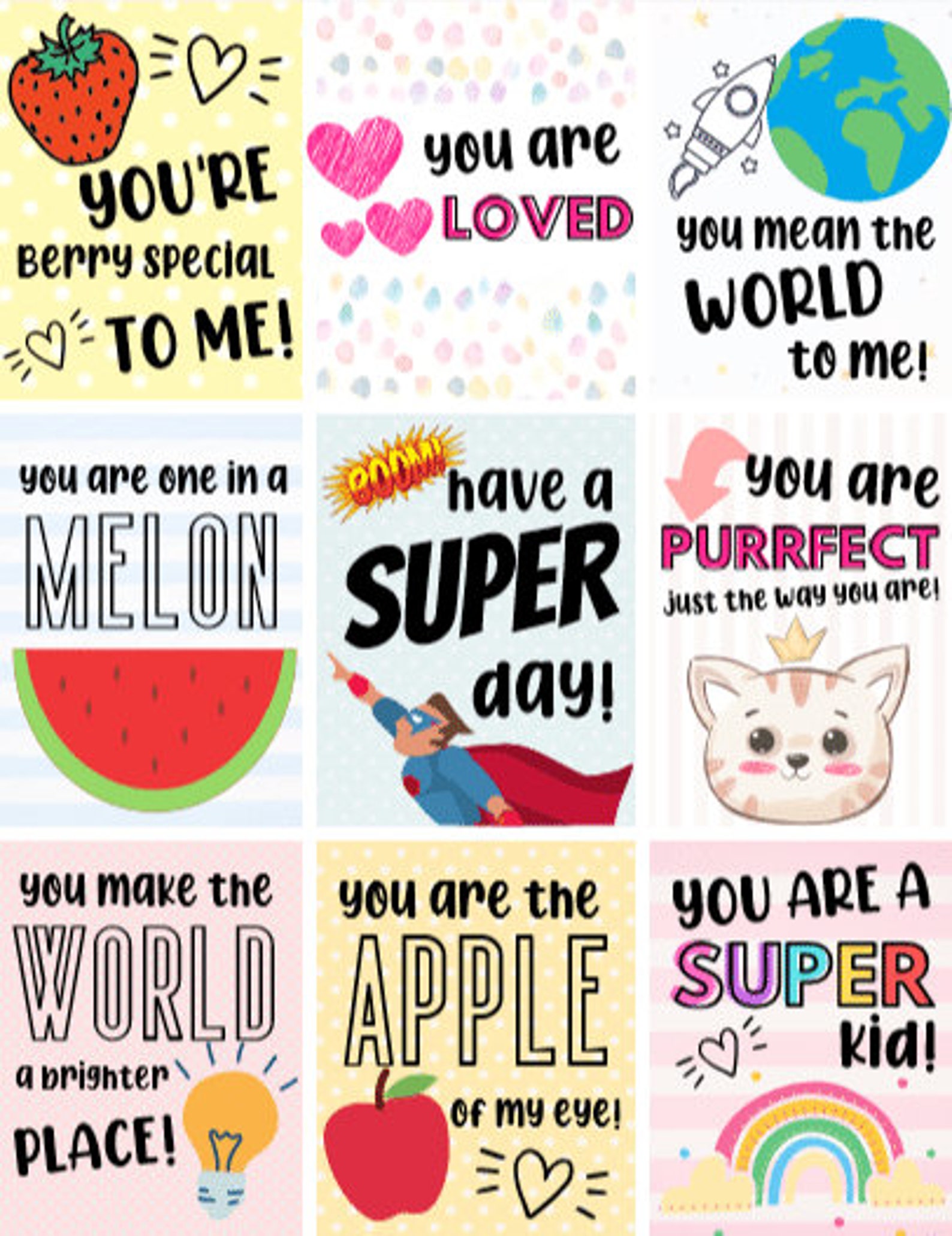 Printable Lunch Box Notes, Lunch Box Cards for Kids, Printable Kindness ...