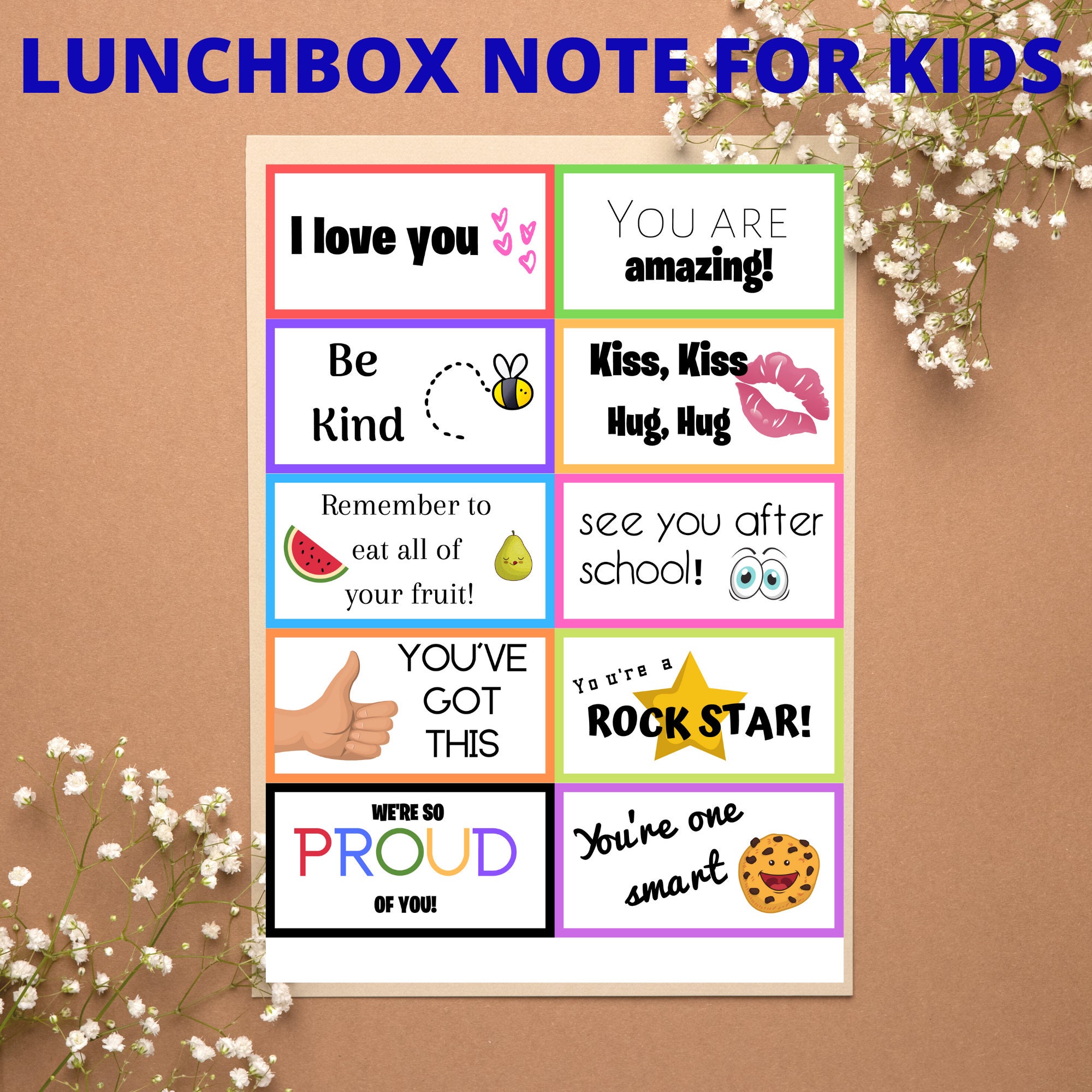 Lunchbox Notes for Kids, Kids Lunch Note, Lunchbox Personalized, Lunch ...