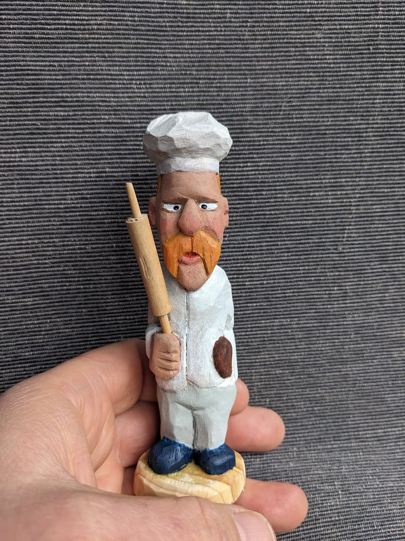 Baker Handmade Wood Figurine Carving Collectible Wooden Caricature ...
