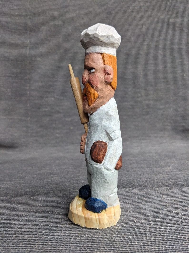 Baker Handmade Wood Figurine Carving Collectible Wooden Caricature ...