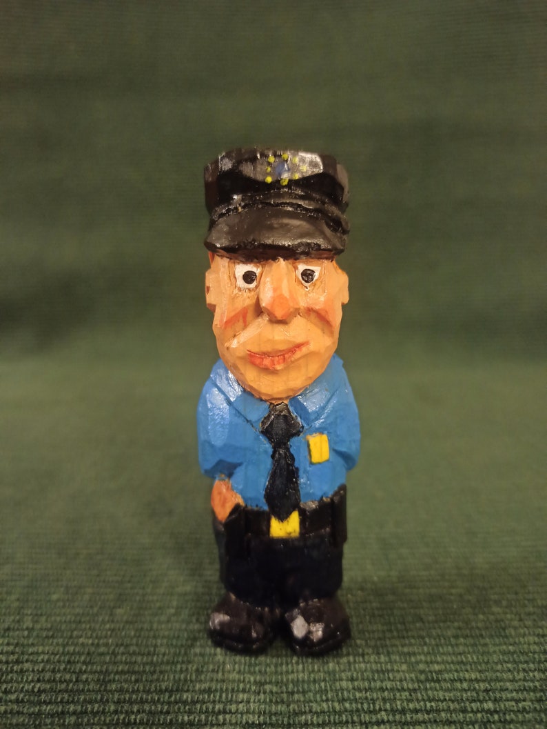 Policeman Handmade Wood Figurine Carving Collectible Wooden Caricature ...