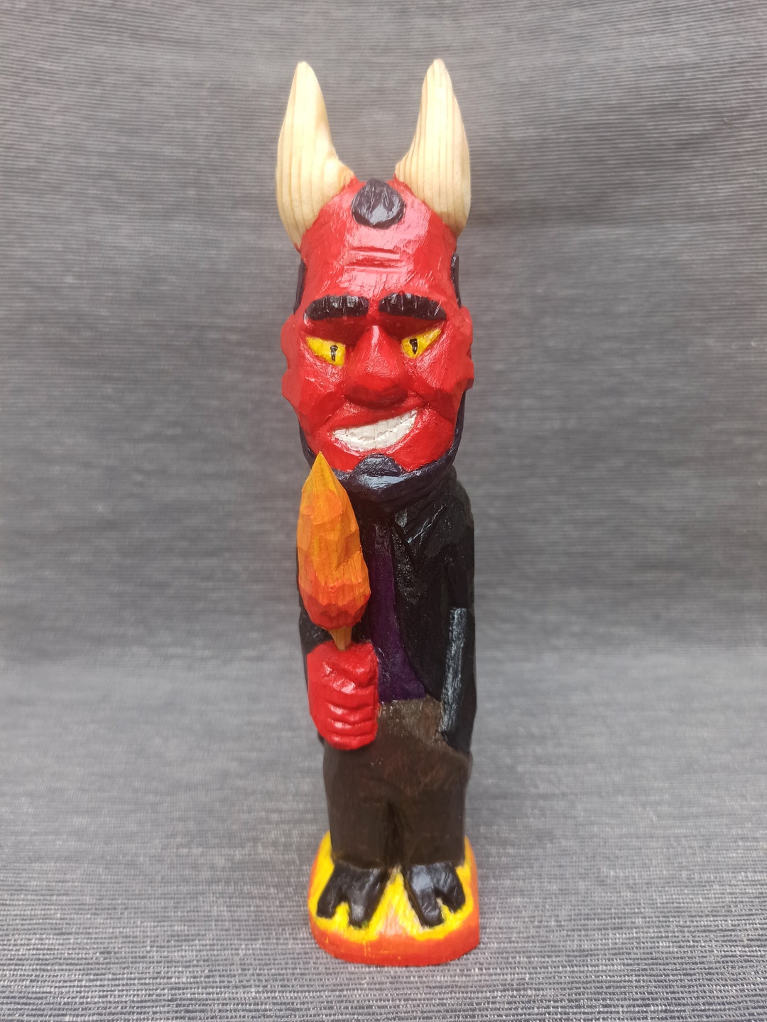 Devil Handmade Wood Figurine Carving Collectible Wooden Caricature ...