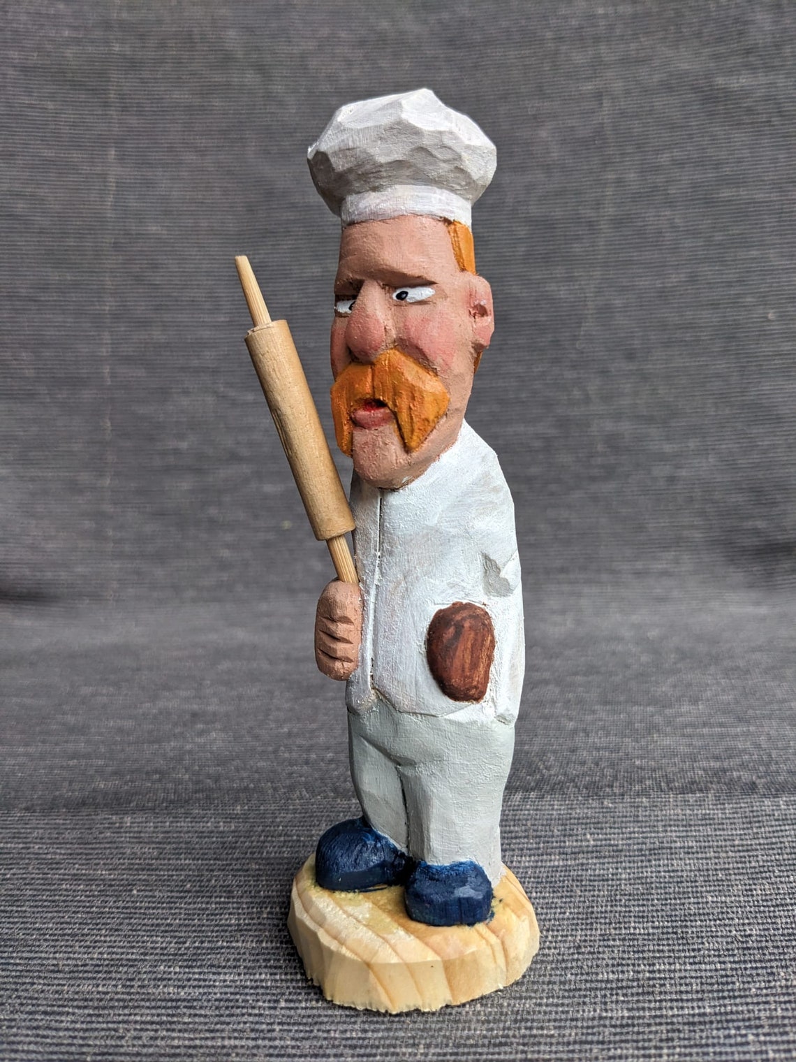 Baker Handmade Wood Figurine Carving Collectible Wooden Caricature ...