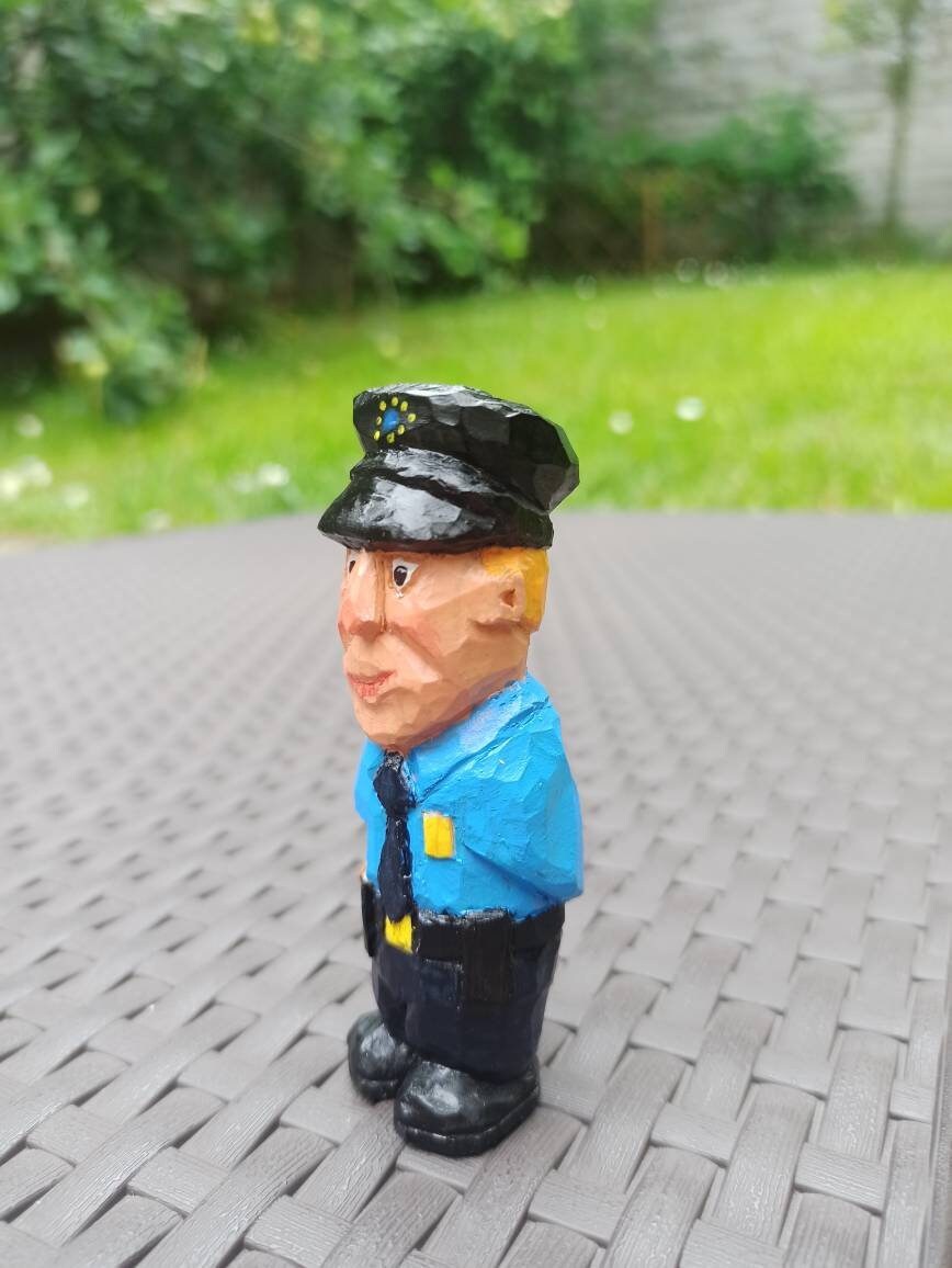 Policeman Handmade Wood Figurine Carving Collectible Wooden Caricature ...