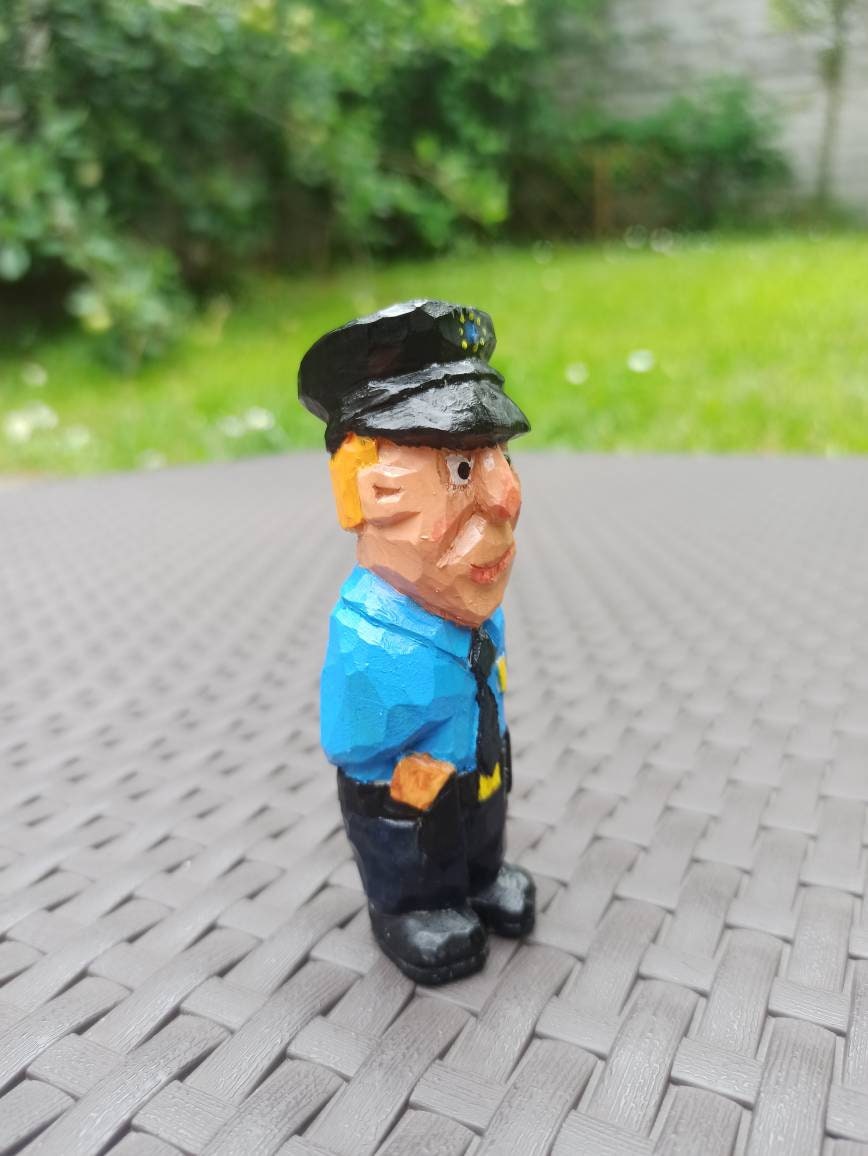 Policeman Handmade Wood Figurine Carving Collectible Wooden Caricature ...
