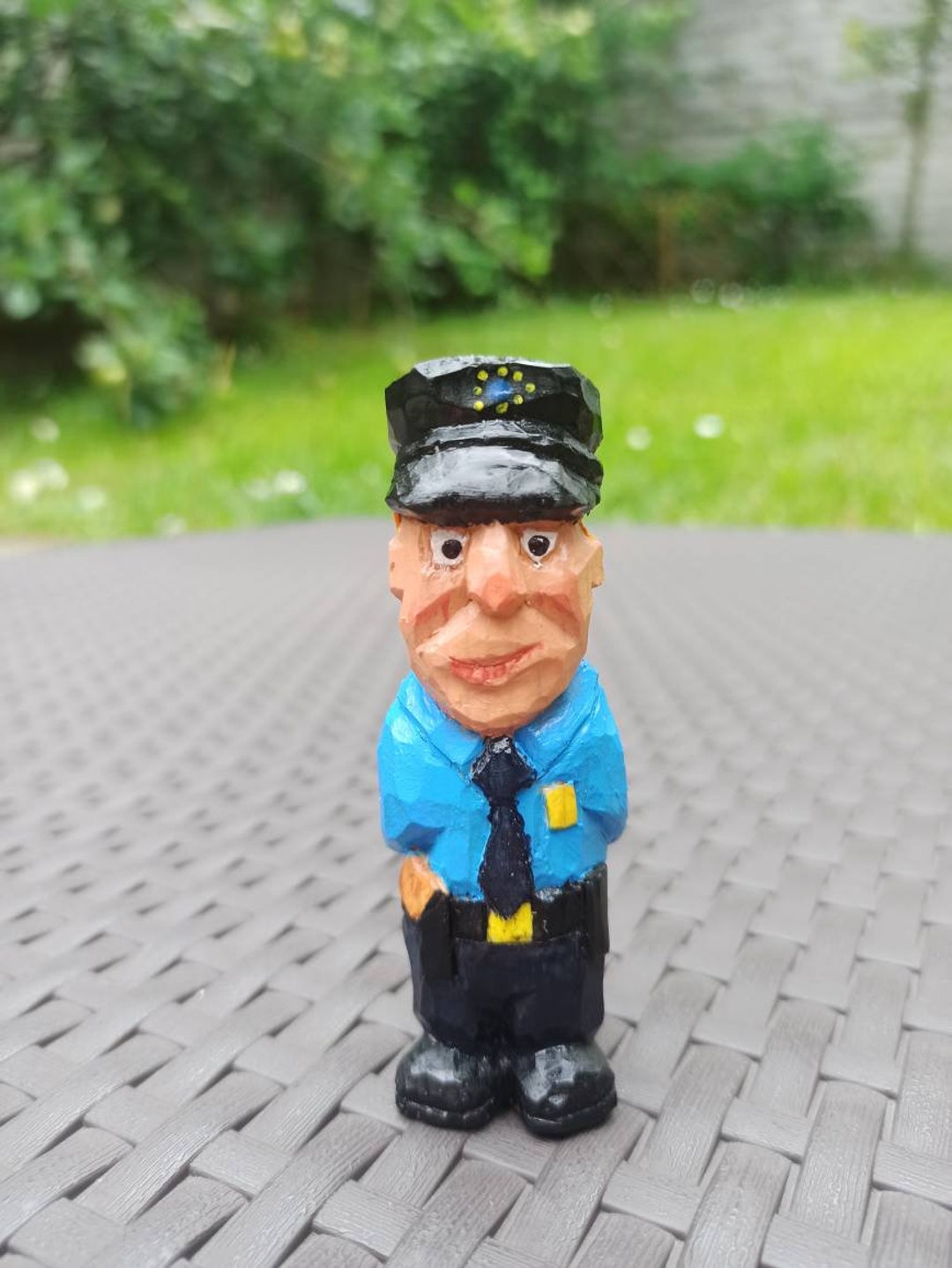 Policeman Handmade Wood Figurine Carving Collectible Wooden Caricature ...