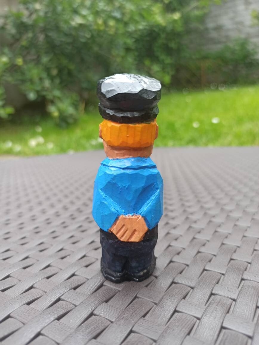 Policeman Handmade Wood Figurine Carving Collectible Wooden Caricature ...