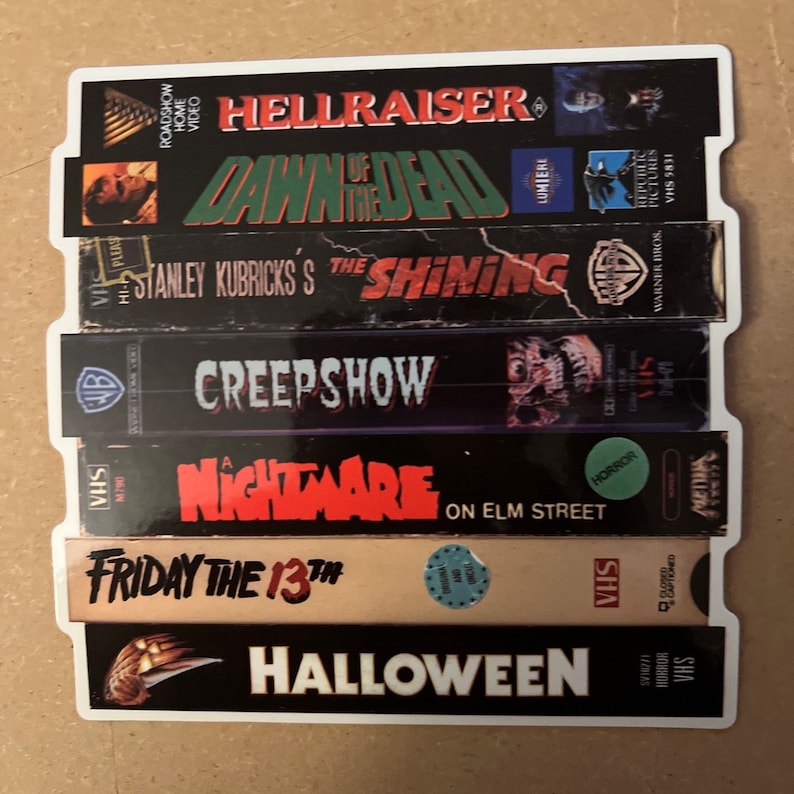 VHS Stack Sticker 80s Horror Films Nightmare on Elm Street Halloween ...