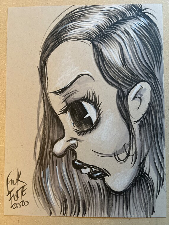 Sexy Goth Girl Face Profile Horror Original Art by Frank Forte - Etsy