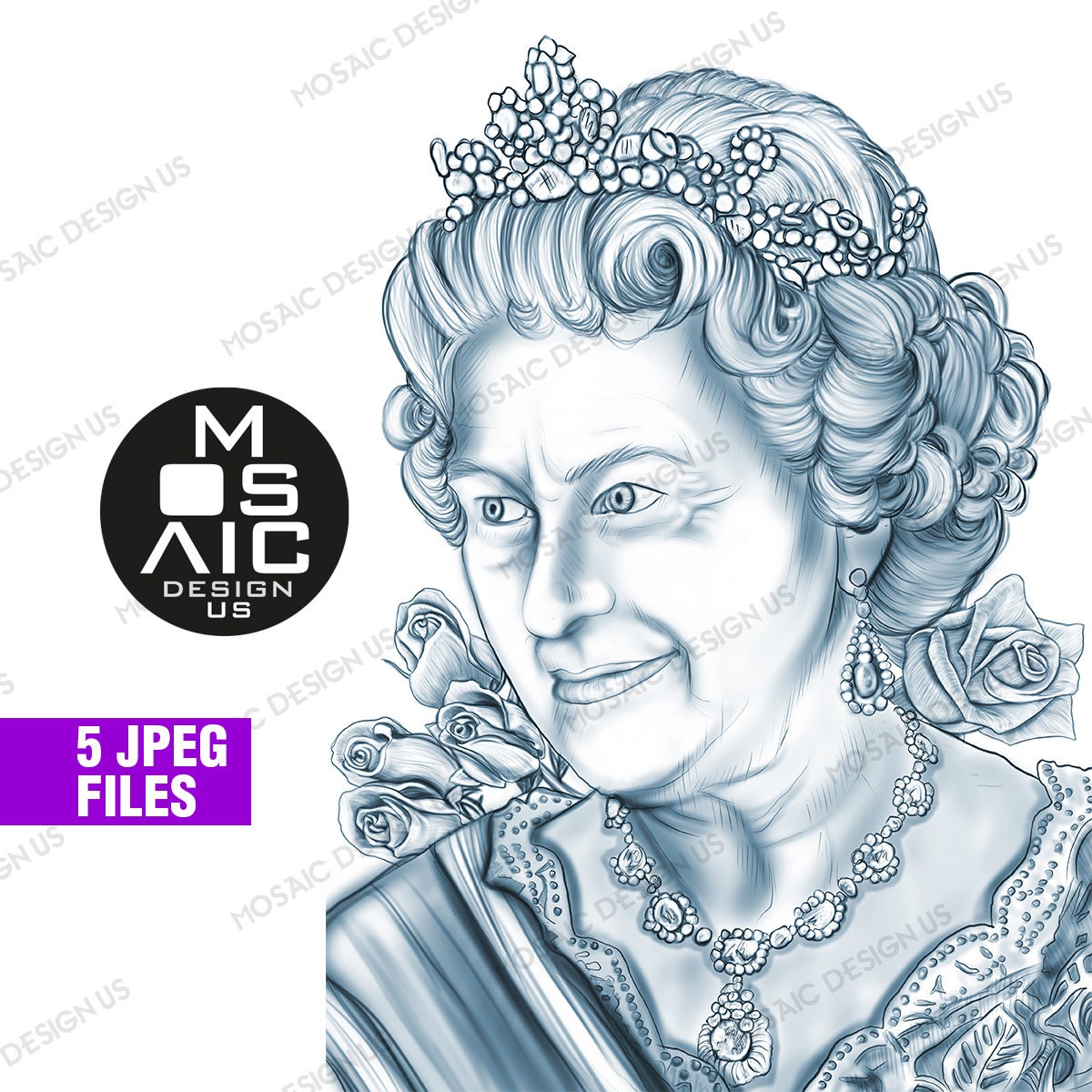 Queen Elizabeth Coloring Pages Drawing Illustration 5 JPG - Etsy
