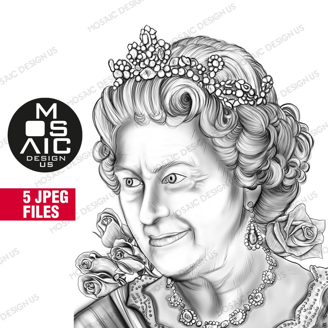 Queen Elizabeth Coloring Pages Drawing Illustration 5 JPG - Etsy