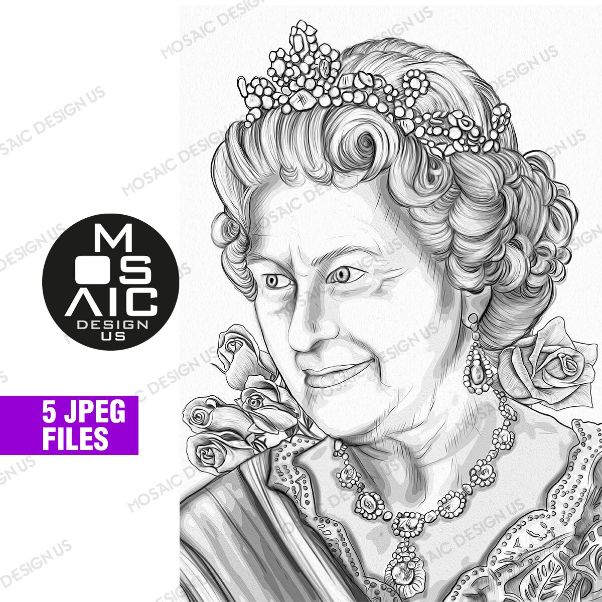 Queen Elizabeth Coloring Pages Drawing Illustration 5 JPG - Etsy