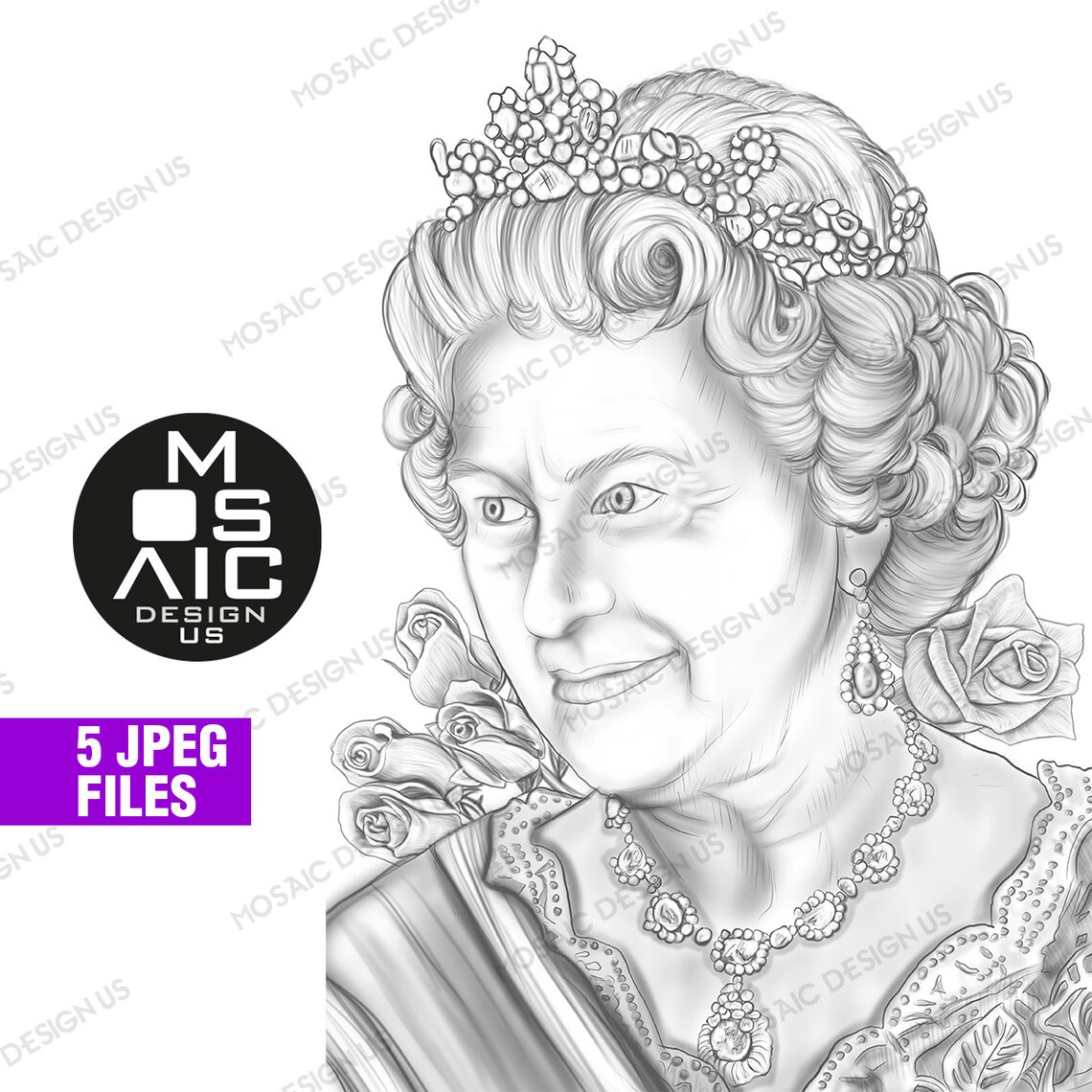 Queen Elizabeth Coloring Pages Drawing Illustration 5 JPG - Etsy