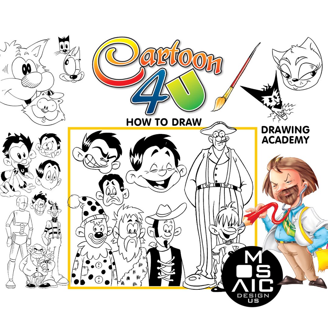 How to Draw Cartoon 4U Step-by-step Guide Funny Characters - Etsy