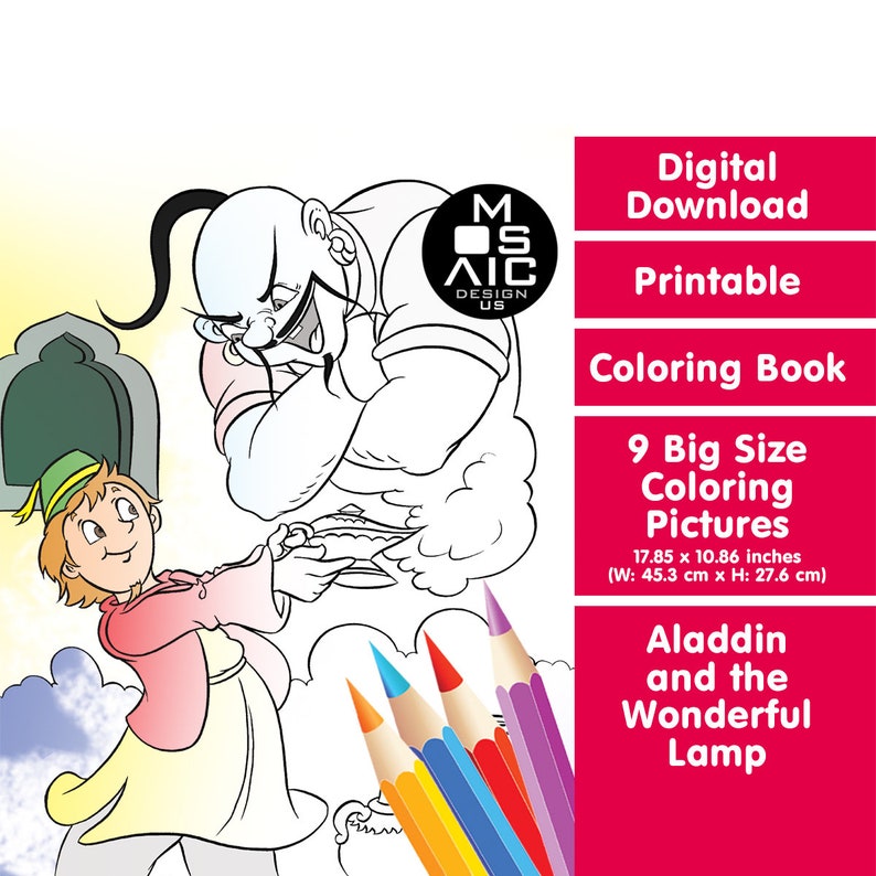Aladdin Magic Lamp Coloring Pages Printable Fairy Tale - Etsy