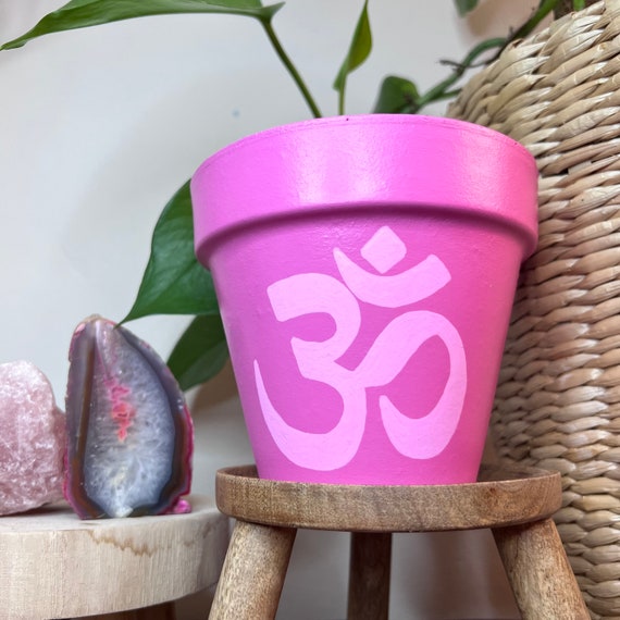 Hot Pink Indoor Planter Hand Painted Om Plant Pot - Etsy
