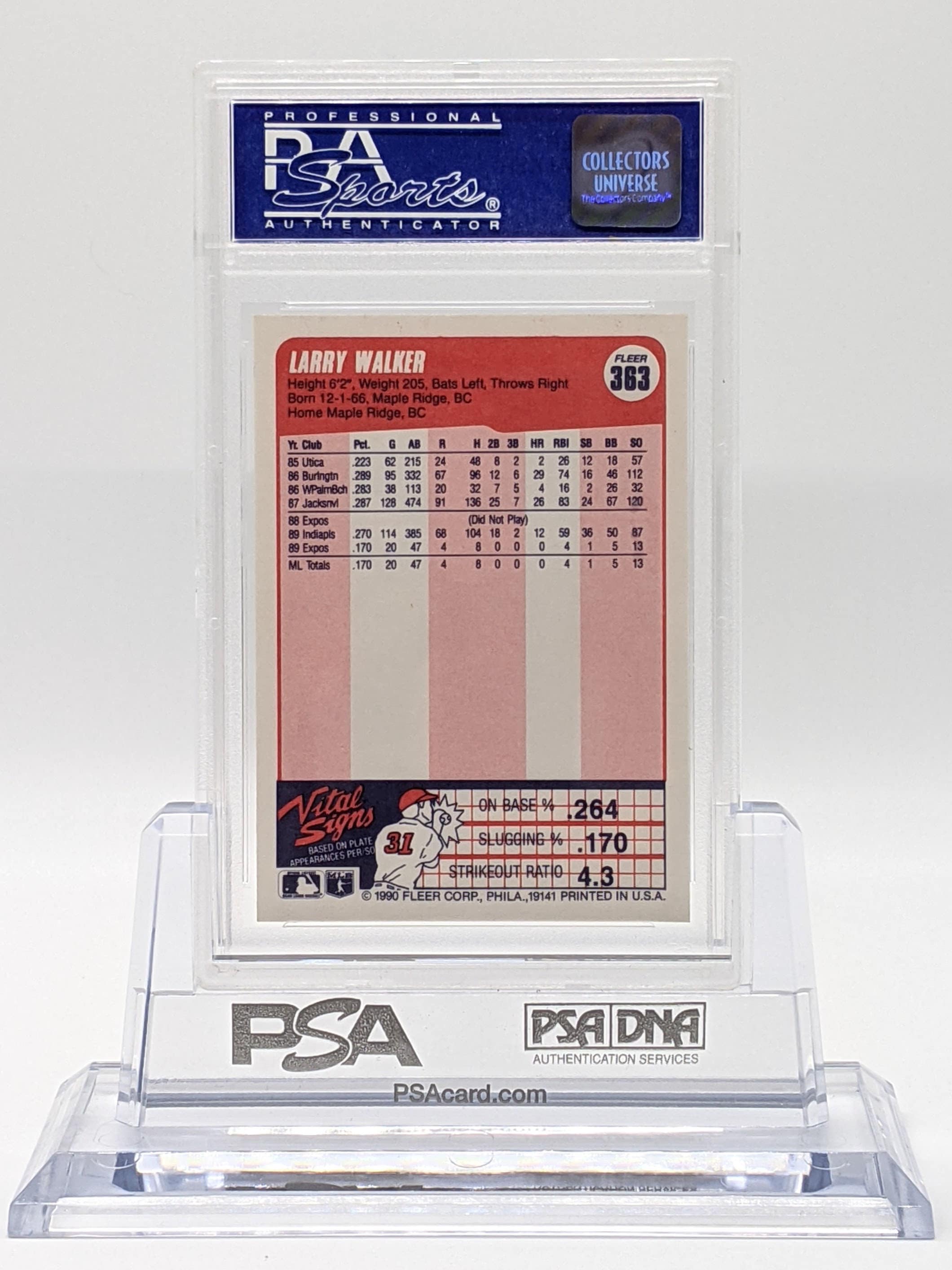 1990 Fleer Larry Walker Rookie Card #363 PSA 9 - Hall of Fame Rookie ...