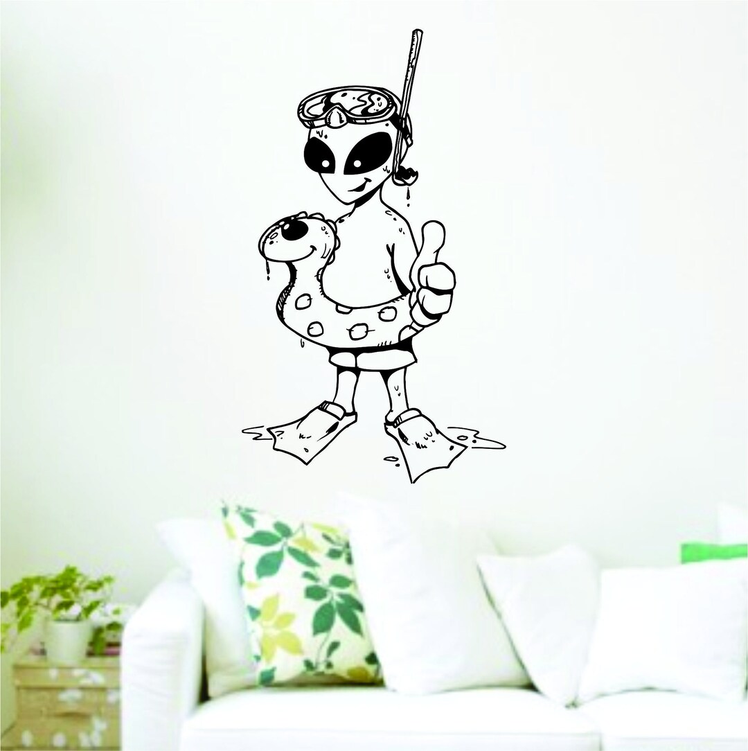 Alien Swimming V102 Wall Vinyl Decal Sticker Art Graphic Stickers ...