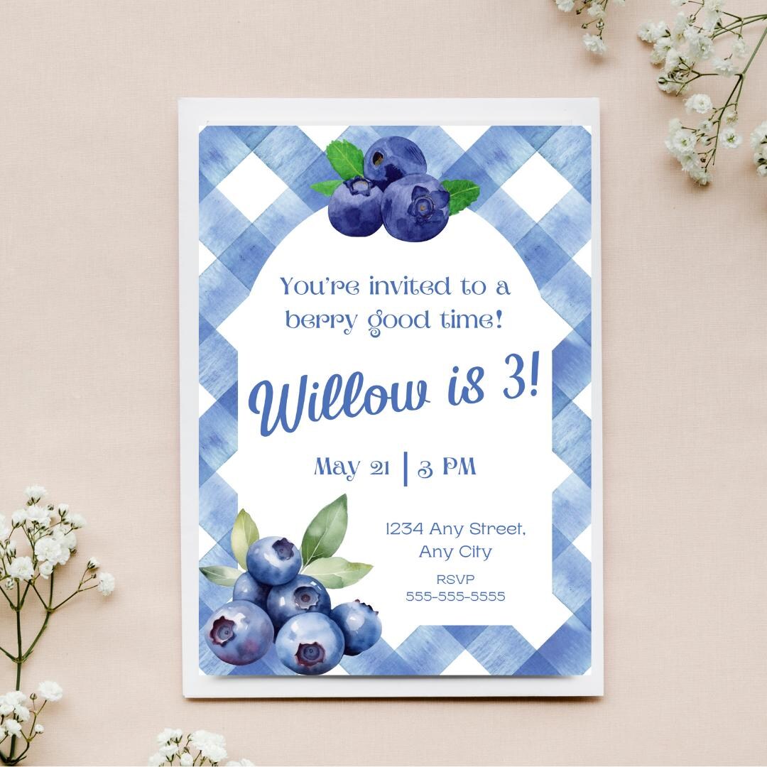 Blueberry Birthday Party Invitation Template | Editable Instant Digital ...