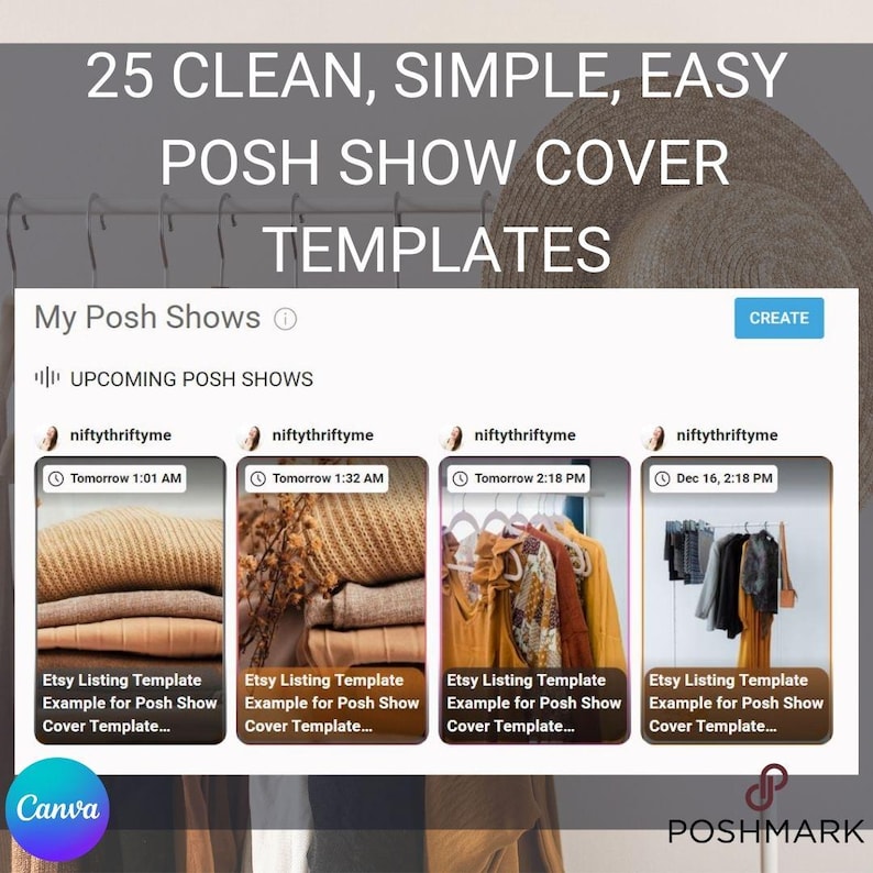 25 Clean Simple Posh Show Cover Image, Canva Template, Poshmark Live ...