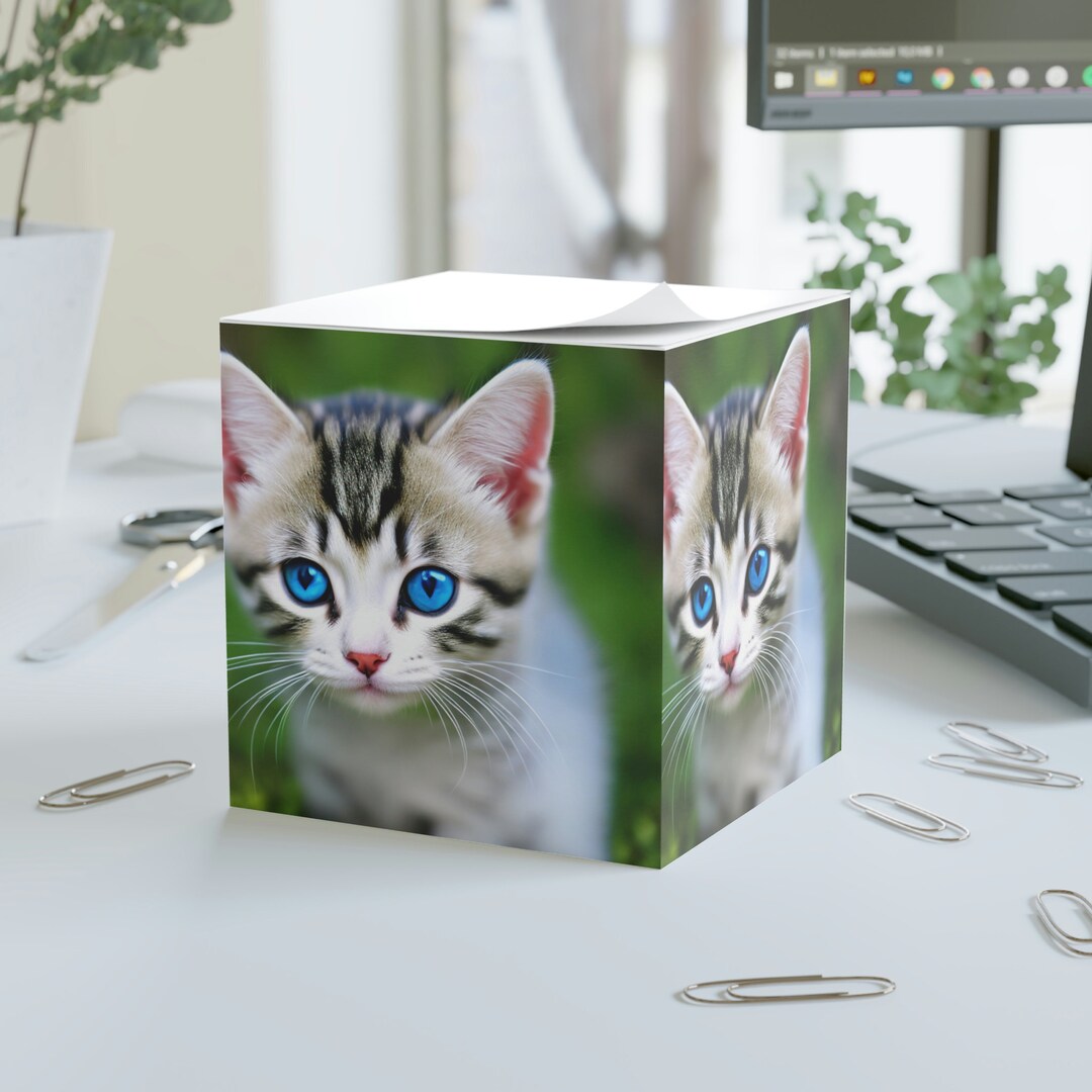 Paper Note Cube, Office Gift, Gift for Her, Gift for Him, Cute Kitten ...