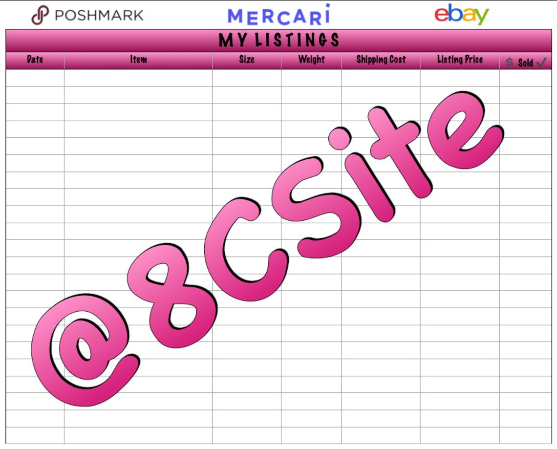 Mercari Poshmark Ebay Reseller Inventory Sales Tracking Chart ...