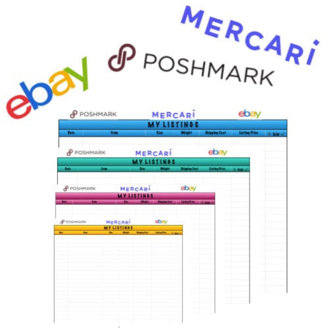 Mercari Poshmark Ebay Reseller Inventory Sales Tracking Chart ...
