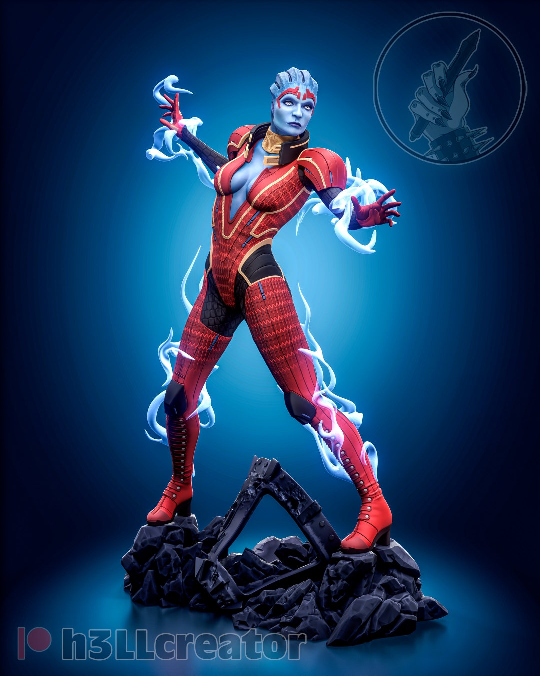 Mass Effect Samara Figure With Blue Effects | Unpainted Durable Resin ...