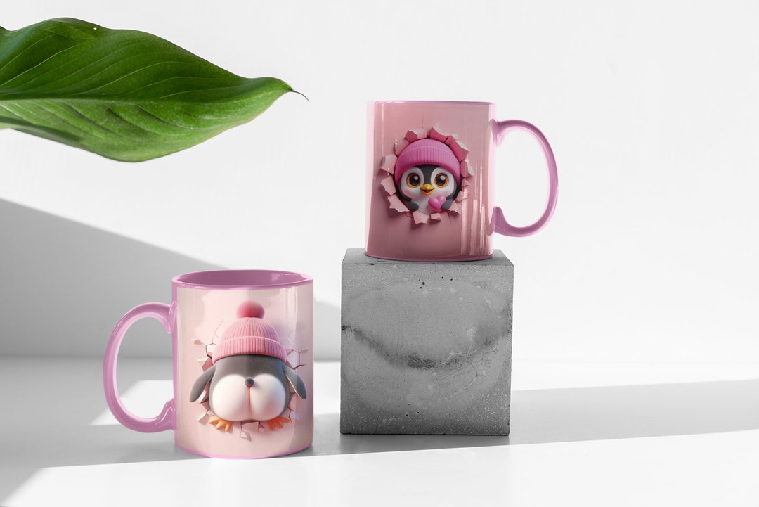 Cute Penguin Mug, Accent Penguin Coffee Mug, Valentine Penguin Mug ...