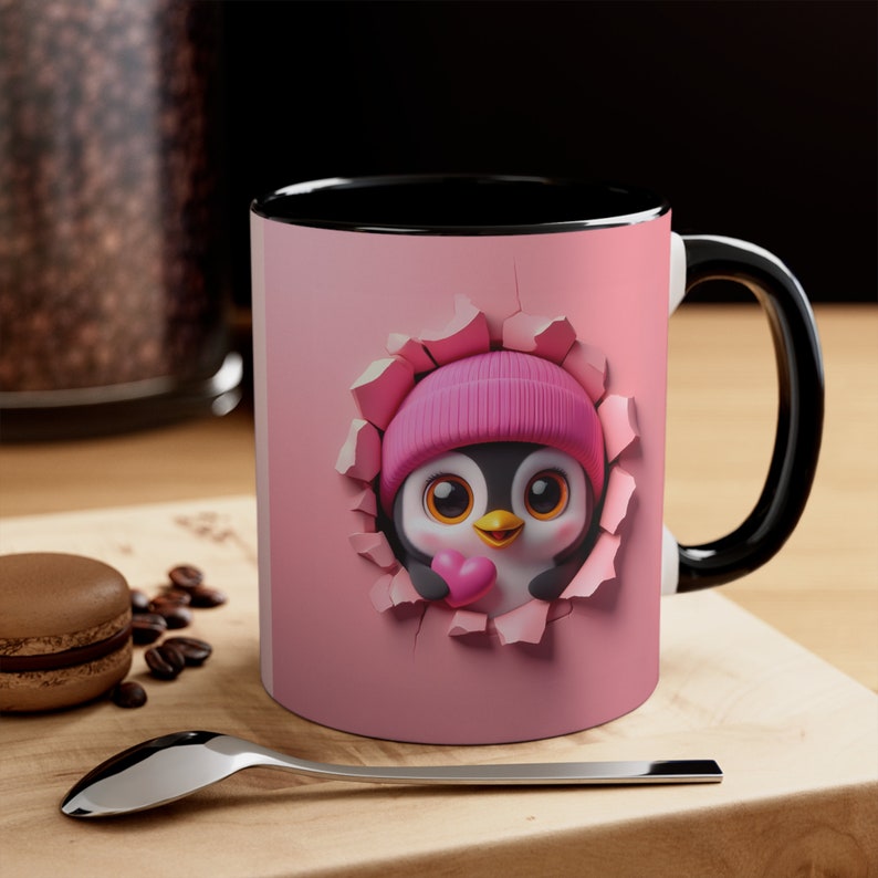 Cute Penguin Mug, Accent Penguin Coffee Mug, Valentine Penguin Mug ...