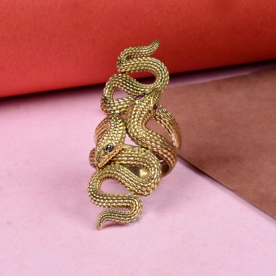 Spiral Ring, Vintage Snake Ring, Brass Gold Plated Snake Ring, 925 ...