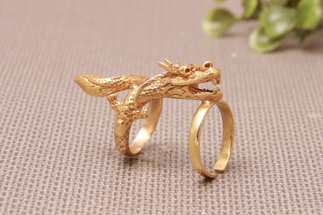 18k Gold Dragon Full Finger Ring, Arthritis Ring, Unique Ring, Animal ...