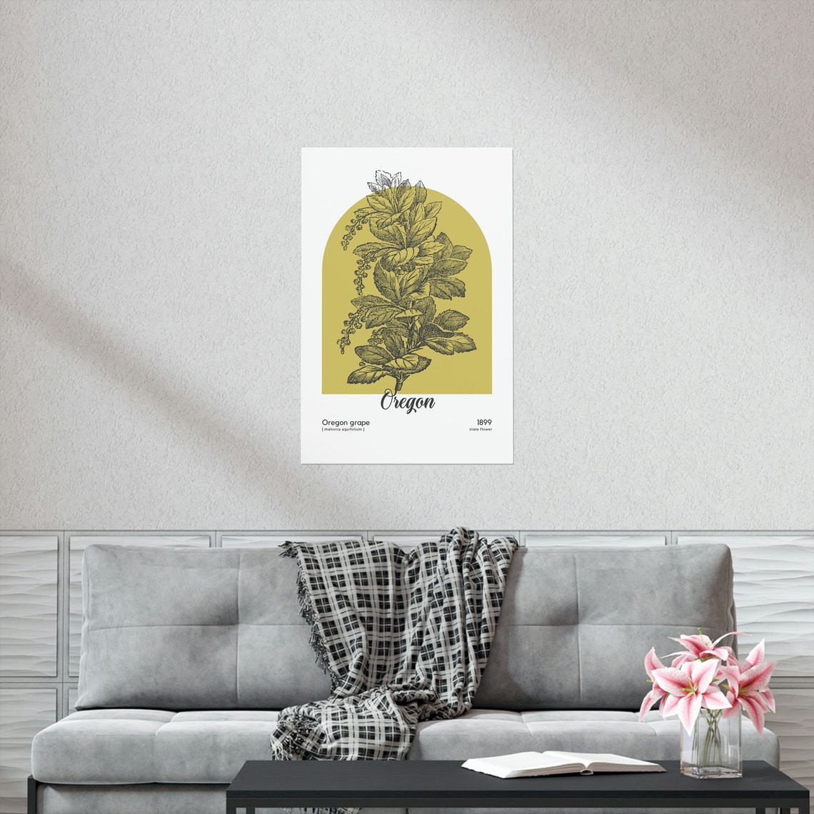 Oregon State Flower Poster, Oregon Grape Wall Art, Holly Leaved ...