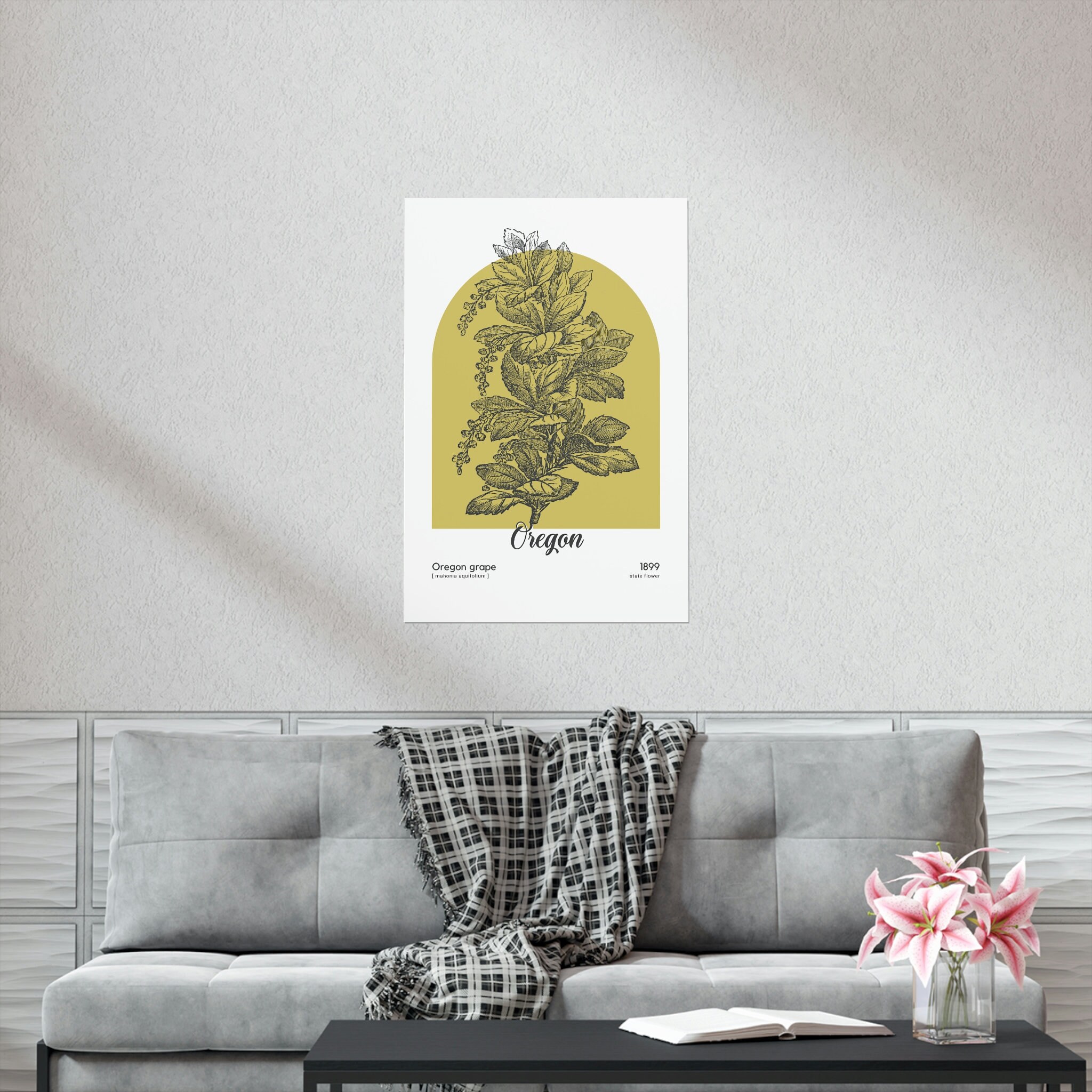 Oregon State Flower Poster, Oregon Grape Wall Art, Holly Leaved ...