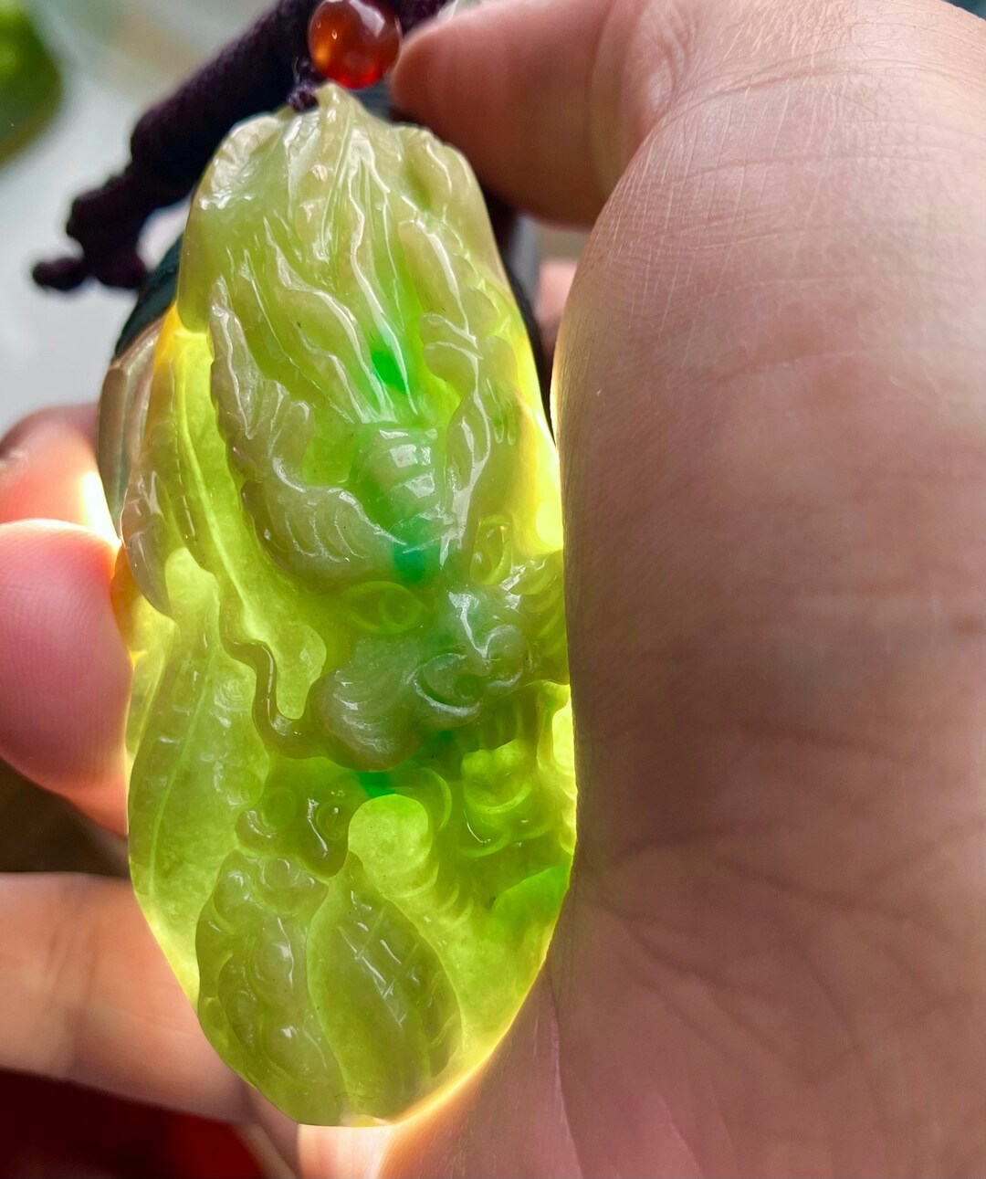 Sales!!jadeite Dragon High Relief Carved Imperial Yellow Green Grade A ...