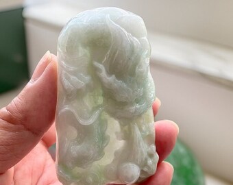 Certified Hand Carved Light Glassy Green Imperial Jade Burma Natural ...