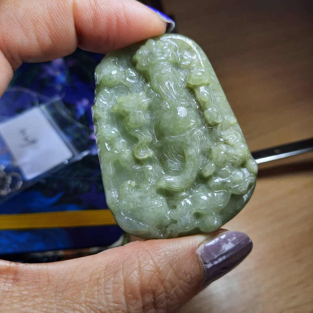 God of Fortune Wealth 財神 Myanmar Jadeite Pendant Imperial Jade Greeny ...
