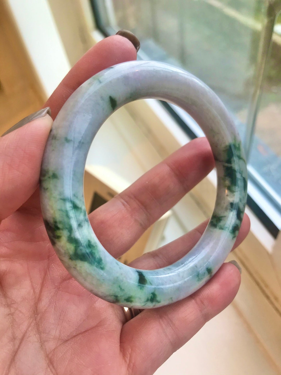 Jade Bangle 55.5-57.5mm (2.19"+) Round ,chubby, White & Green ,pale ...