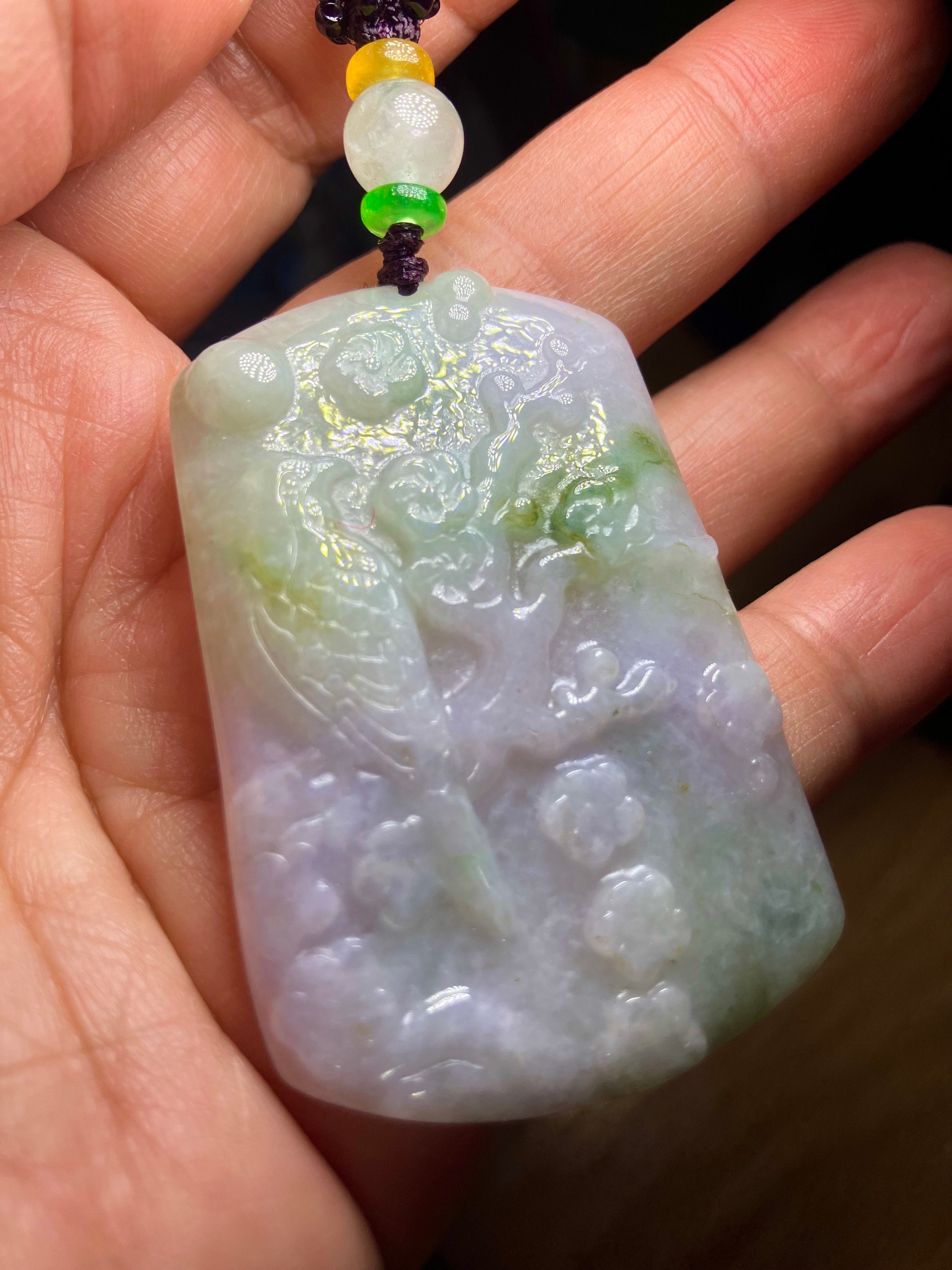 Lavendar Jade Bird Icy Green Jadeite 喜上眉梢 Pandent Certified - Etsy