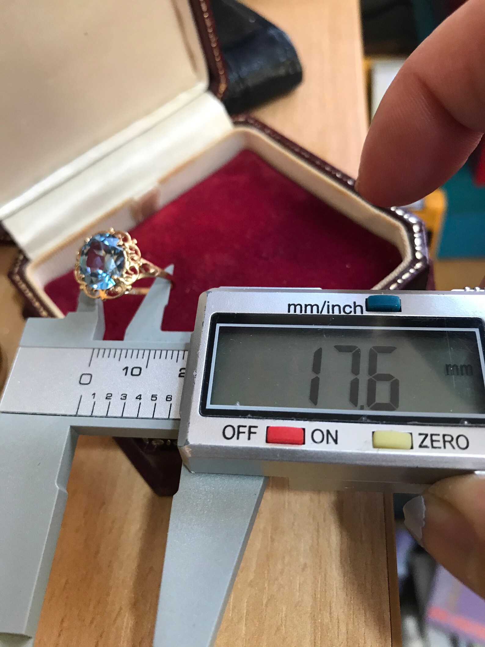 US Tariff Included-9ct Gold Filigree Setting Blue Topaz Ring Sparkling ...