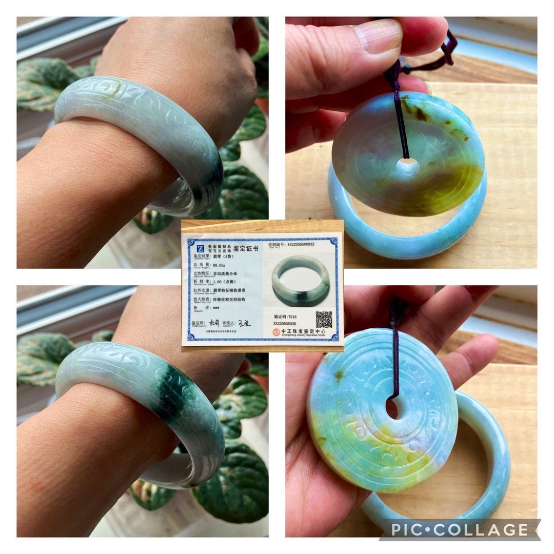 Sales 57.5mm Burma Jadeite Exterior Carved Bangle & Pandent Set /grade ...
