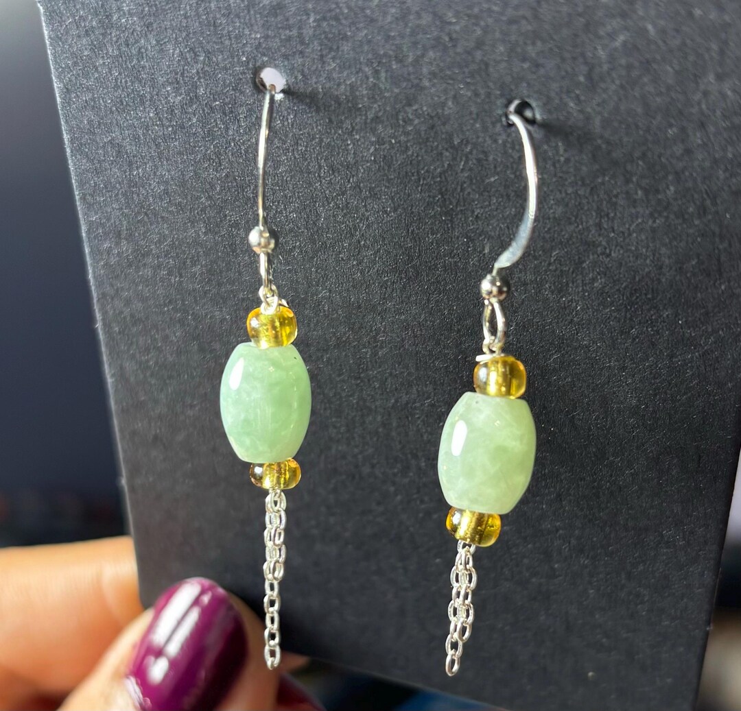 US Tariff Included-dangle Jadeite Earring Natural Type A/ Jade Barrel ...